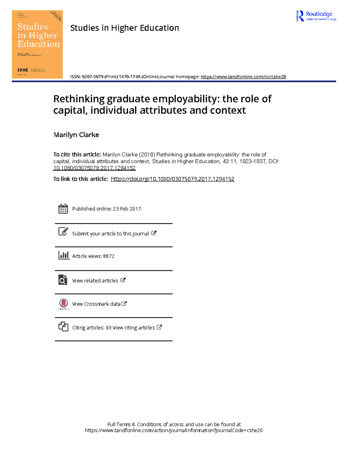Rethinking Graduate Employability: Capital, Attributes & Context ...