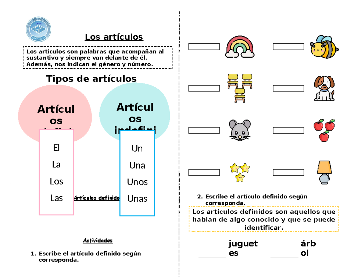 Guía de Artículos Definidos e Indefinidos para Español 101 - Studocu