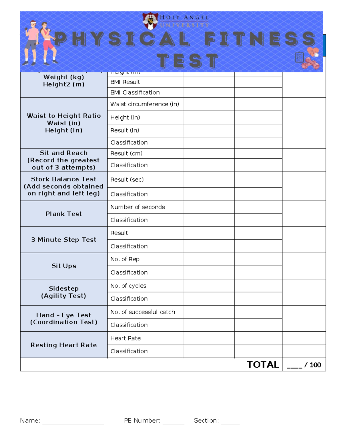 7TPE3 Physical Fitness Test (PFT) Results Template - Studocu