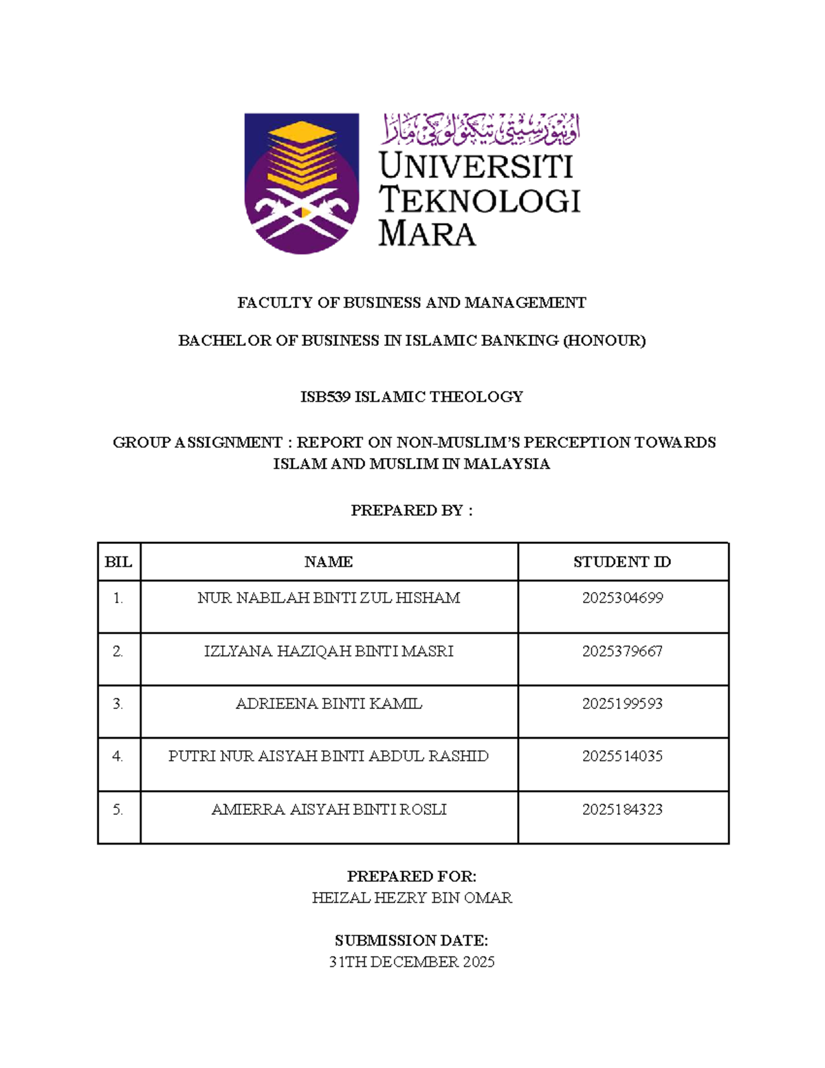 ISB539 - Group Assignment Report on Perceptions of Islam in Malaysia ...