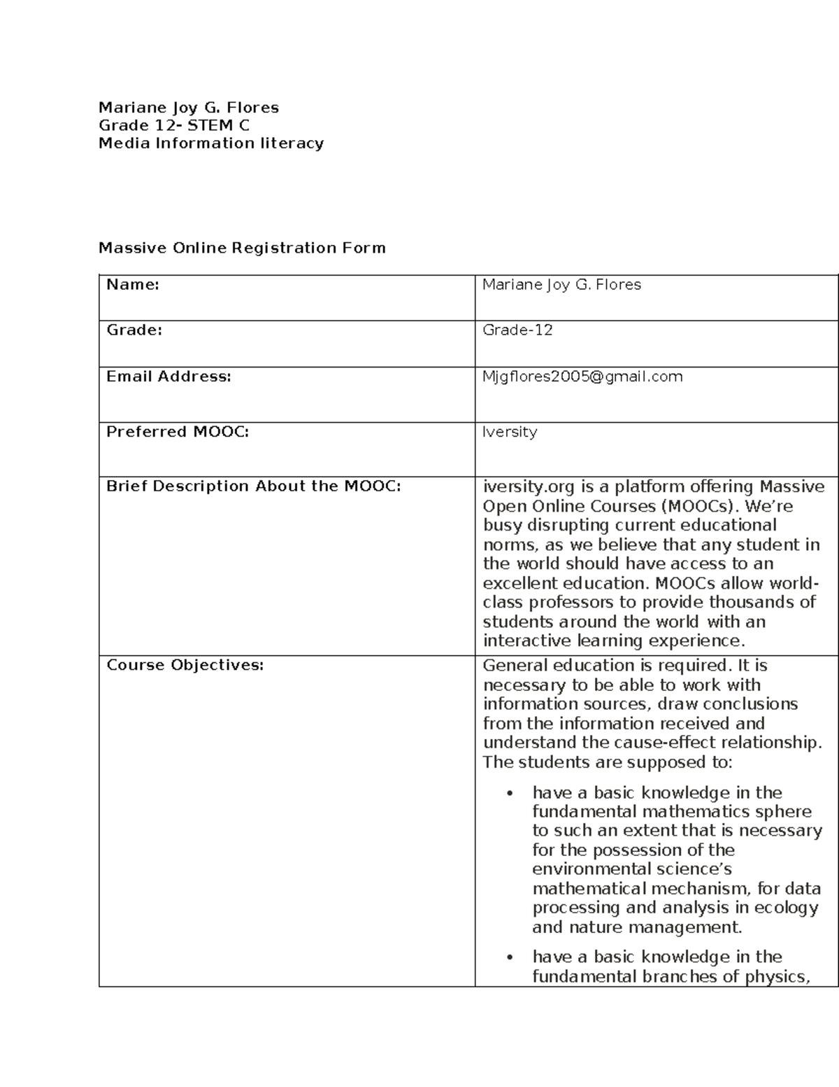 STEM C Media Info Literacy: MOOC Registration Form for Students - Studocu