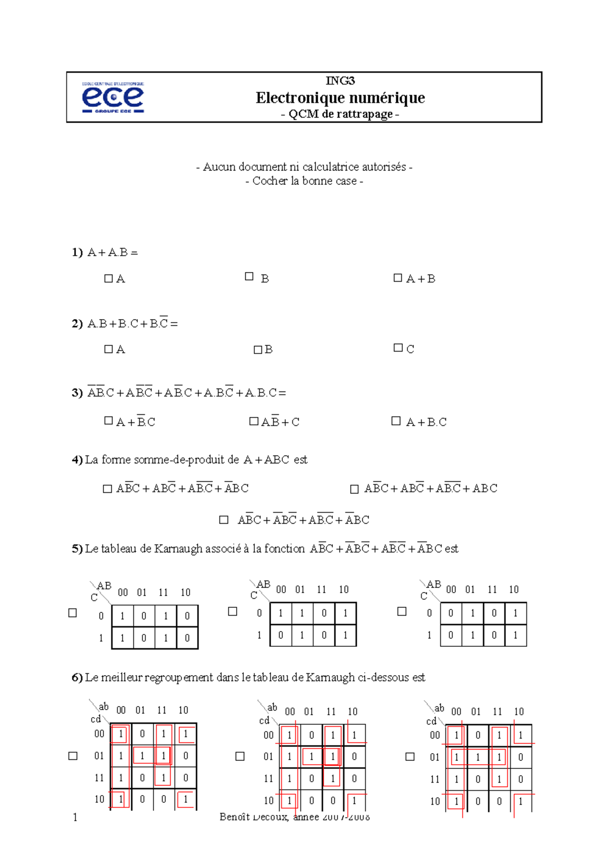 ING3 Electronique numérique QCM de rattrapage - Exercice - Studocu