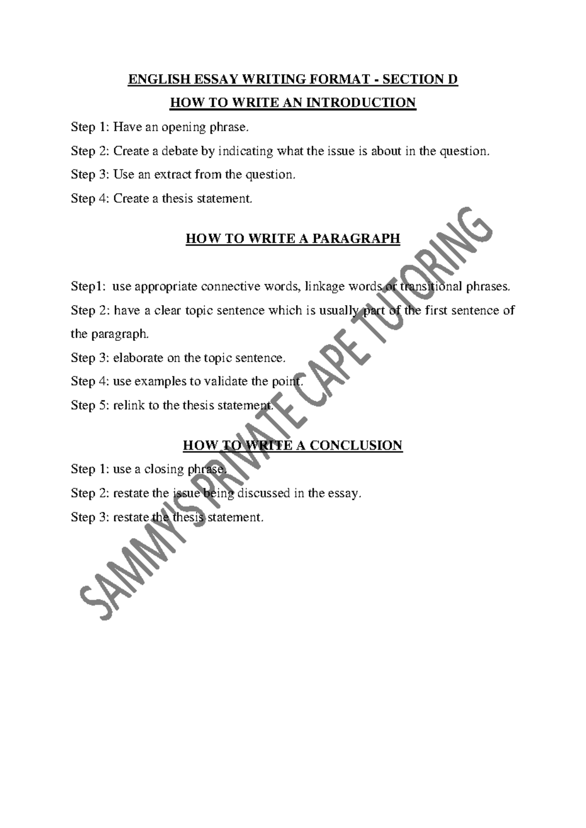 ENGLISH ESSAY WRITING FORMAT: INTRO, PARAGRAPHS & CONCLUSION - Studocu