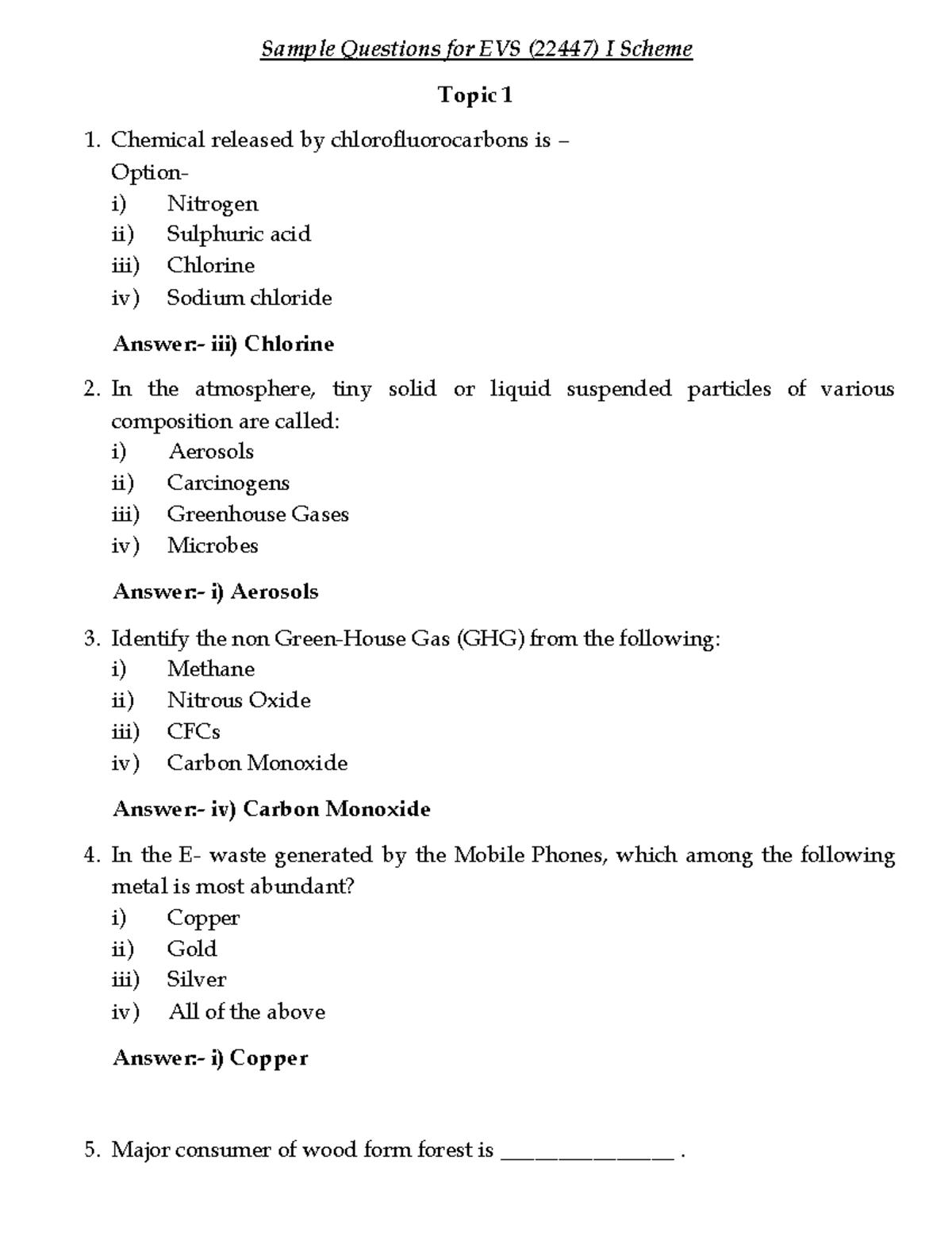 22447 Environmental Studies Sample Question Paper - Sample Questions for EVS (22447) I Scheme ...
