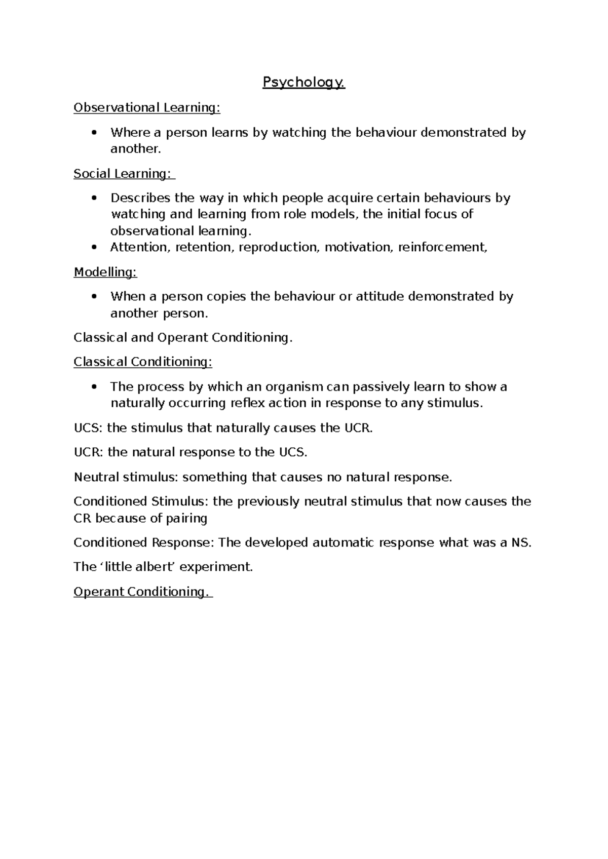 PSY 101: Observational & Operant Conditioning Overview - Studocu