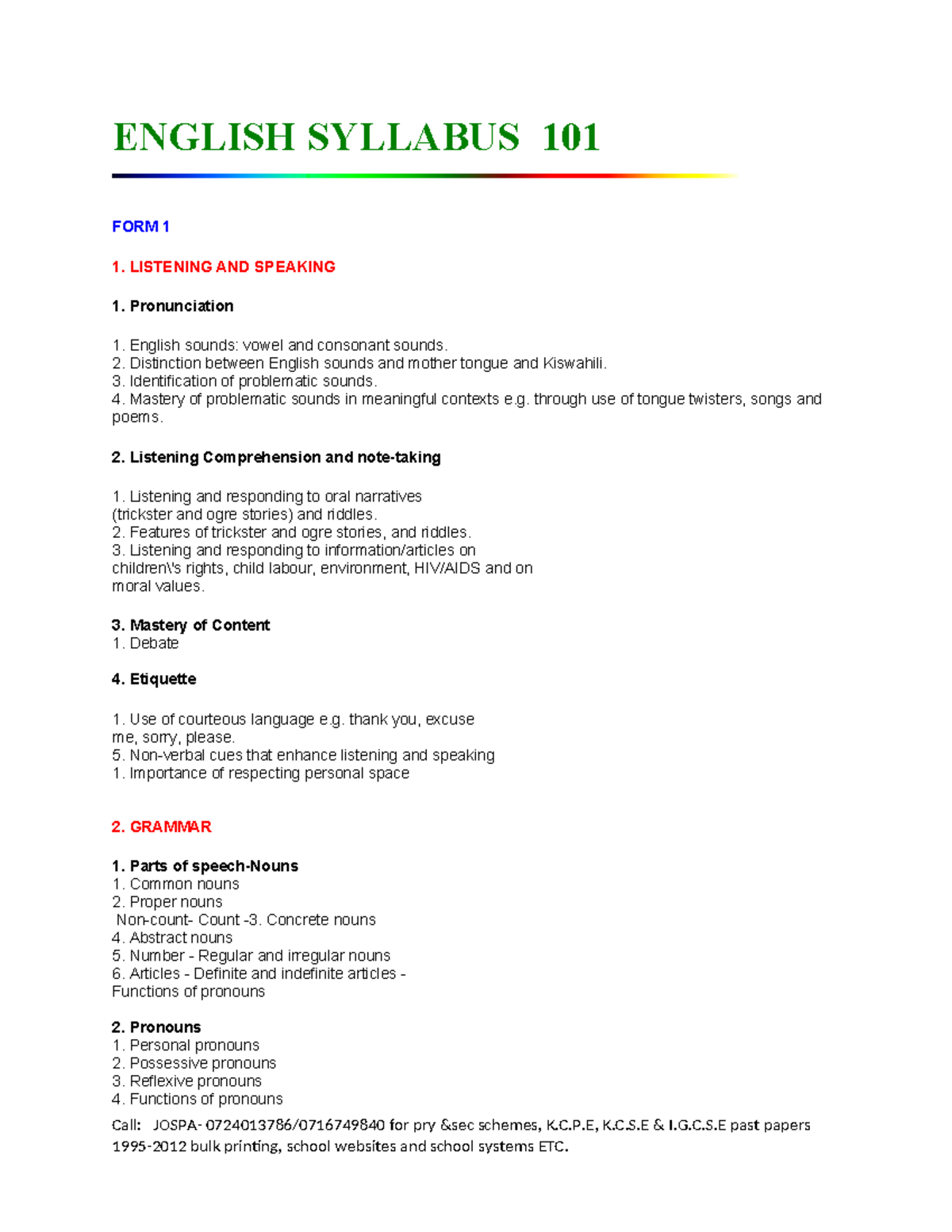English Syllabus 101: Comprehensive Course Overview and Objectives ...