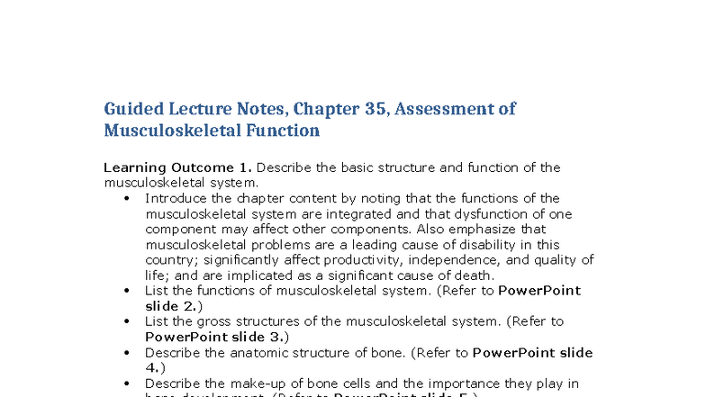 Guided Lecture Notes: Chapter 35 - Musculoskeletal Function Assessment ...