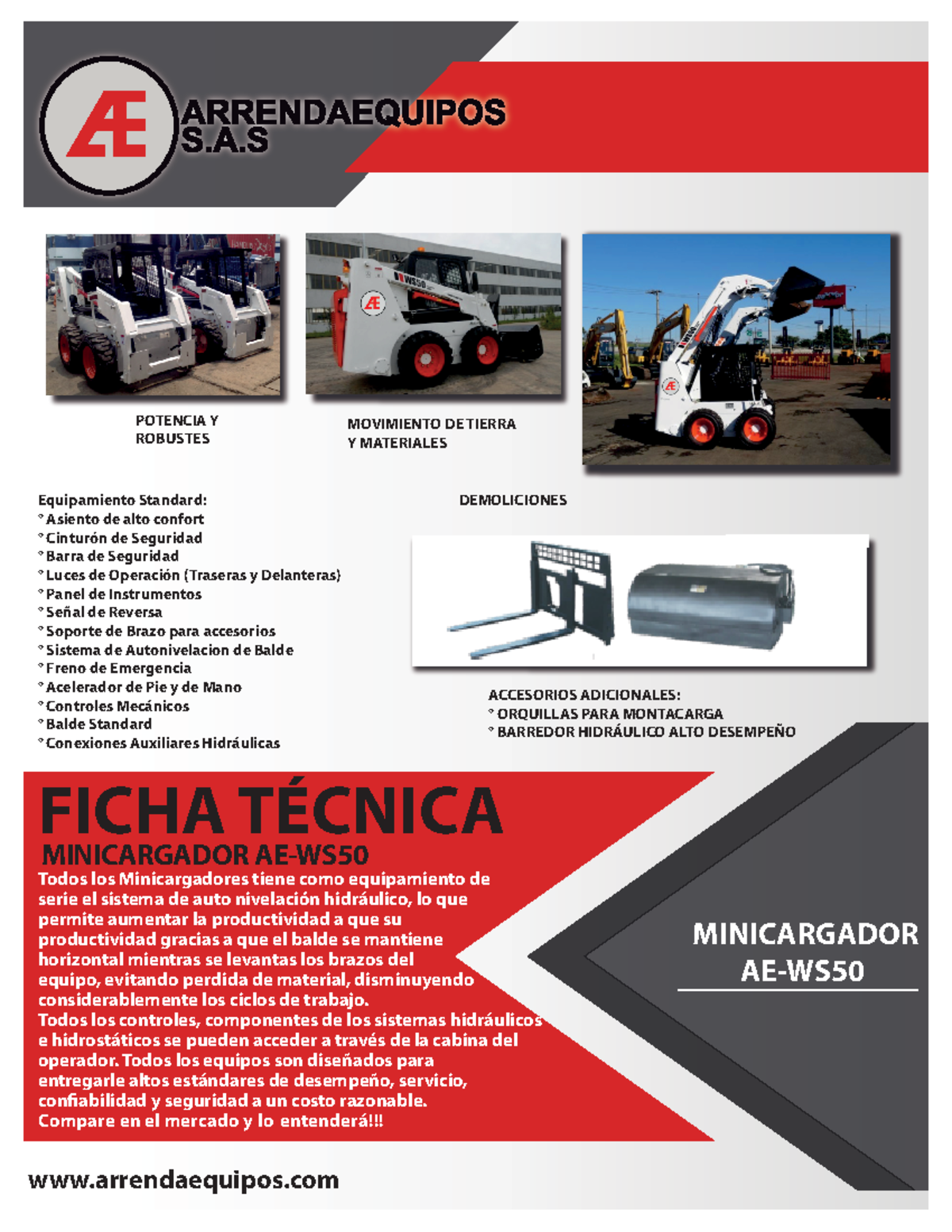 Minicargador AE- WS50 - Ficha tecnica - arrendaequipos FICHA TÉCNICA Todos los Minicargadores ...