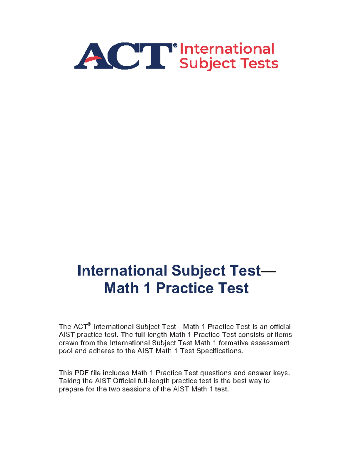 AIST Math 1 Practice Test - Official Full-Length Prep Questions - Studocu