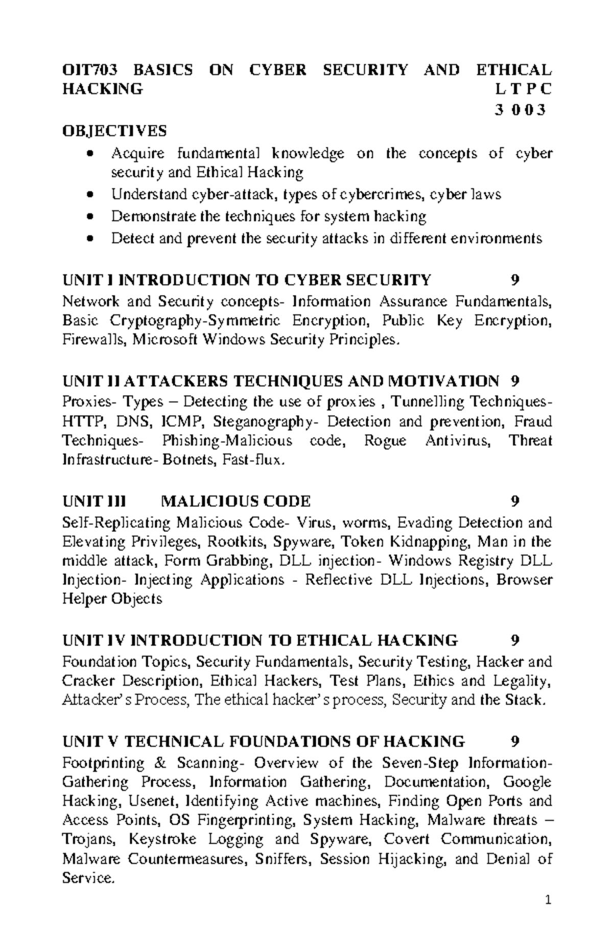OIT703 Cyber Security Unit 1 Lecture Notes & Concepts - Studocu