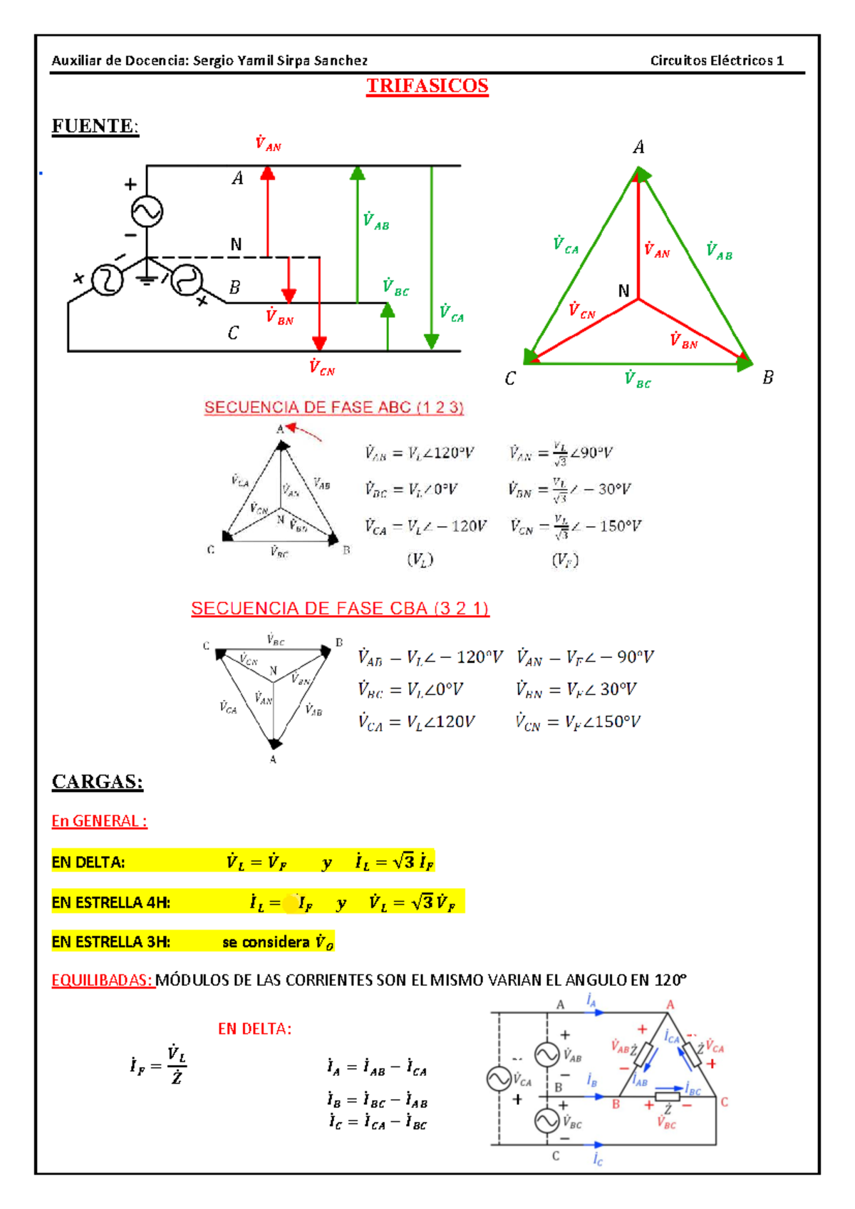 Formulario Trifásicos: Circuitos Eléctricos 1 - Auxiliar de Docencia - Studocu