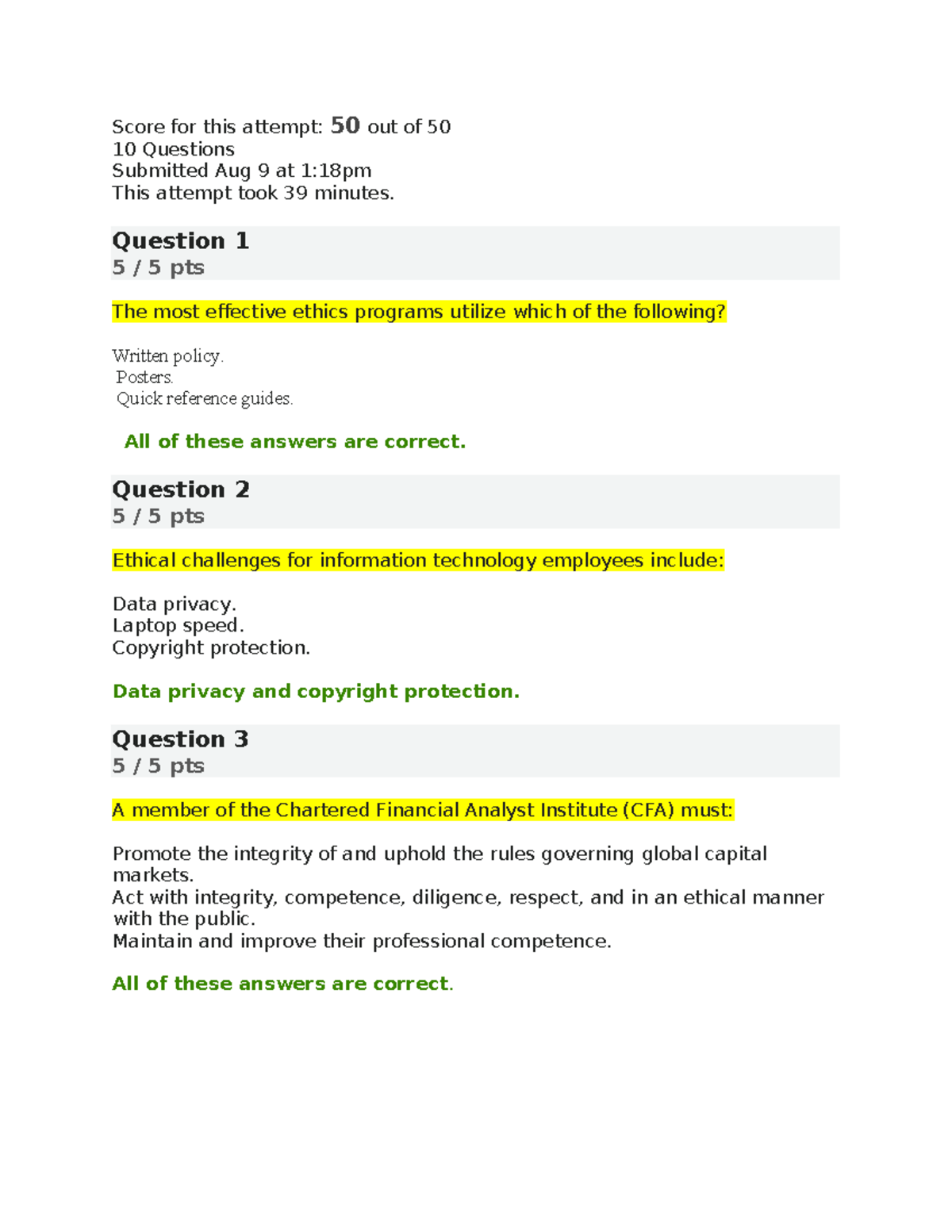 BUS 475 WK 4 Quiz - Ethics in Information Technology - Studocu