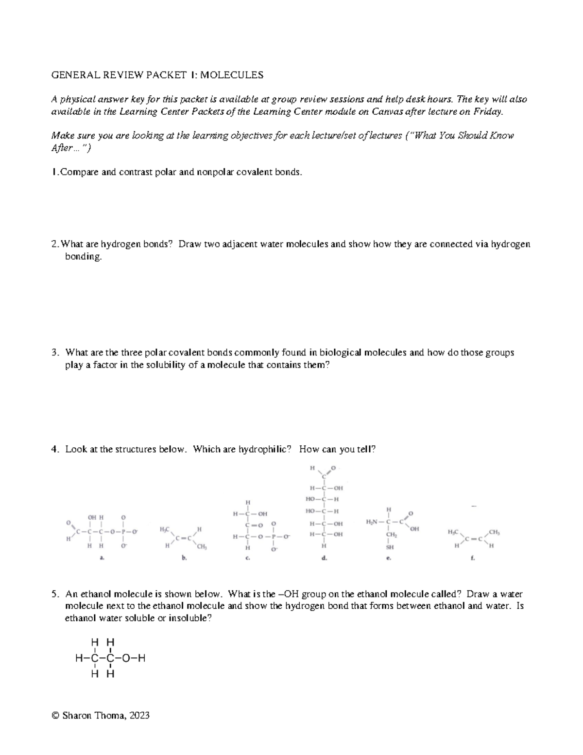 General Review Packet 1: Molecules (Fall 2025) - Studocu