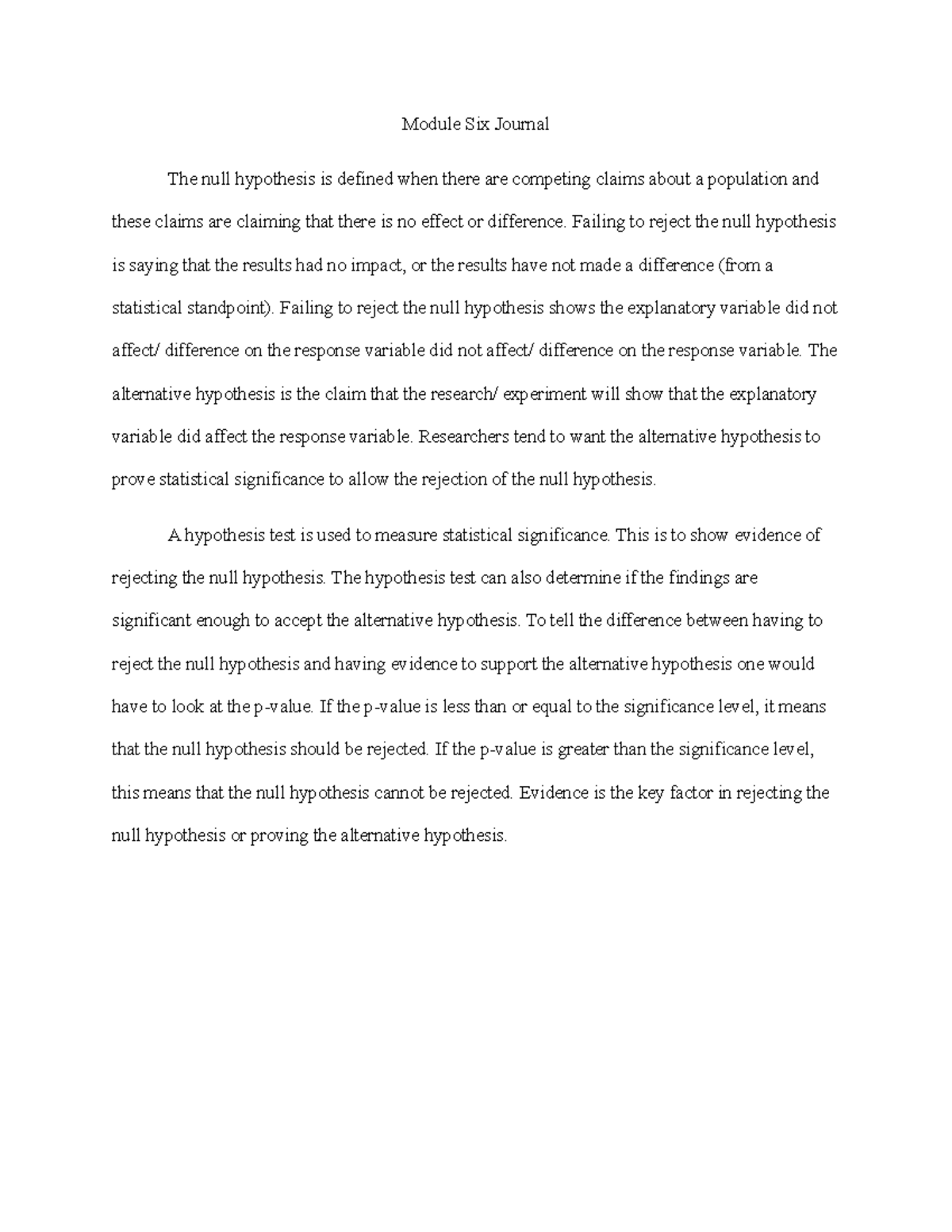Module 6 Coursework: Understanding Null Hypothesis and Testing - Studocu