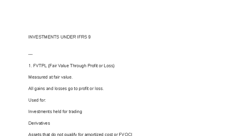 IFRS 9 Investments: FVTPL & Amortized Cost Explained - Studocu