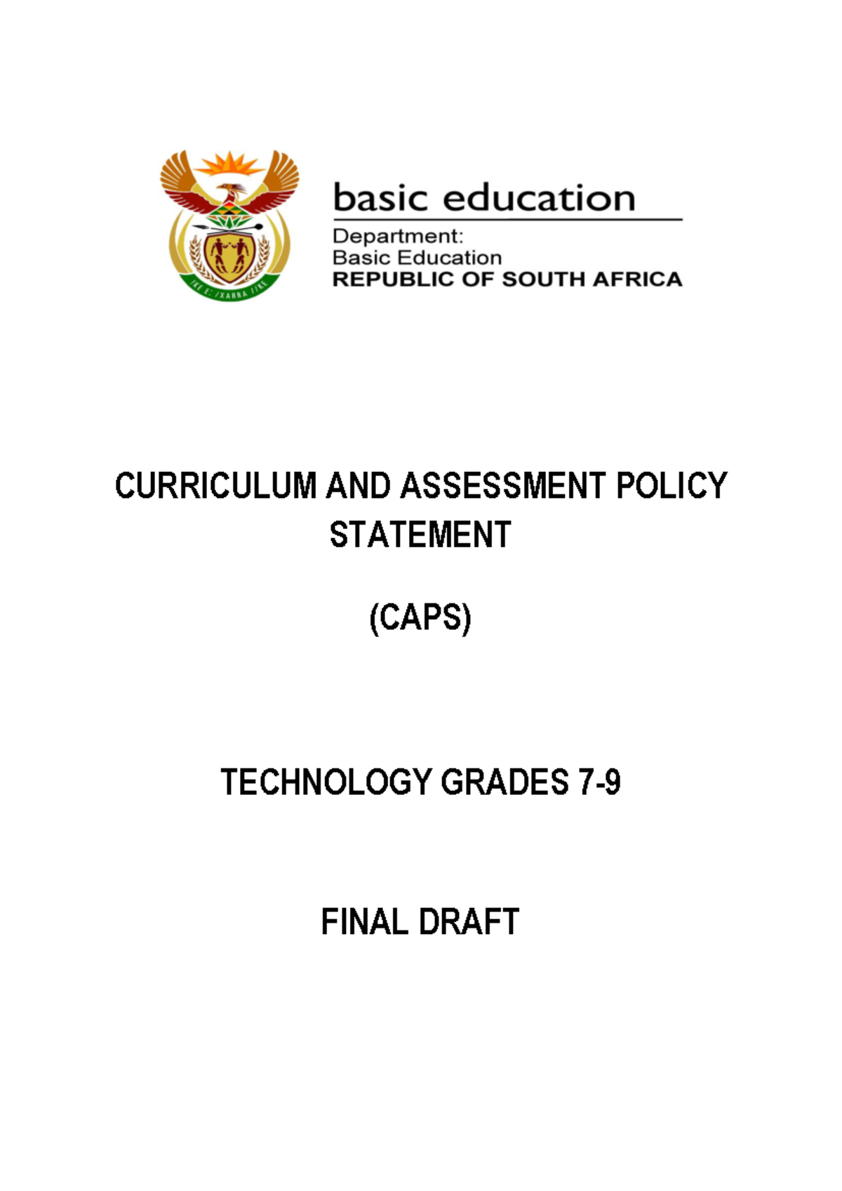 CAPS Technology Grades 7-9: Curriculum & Assessment Overview - Studocu
