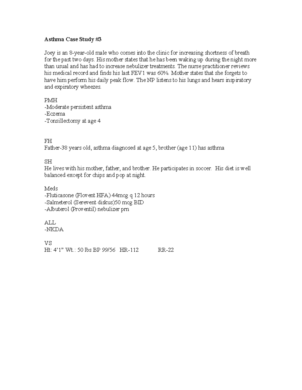 Asthma Case Study #2: Joey's Management and Treatment Plan - Studocu