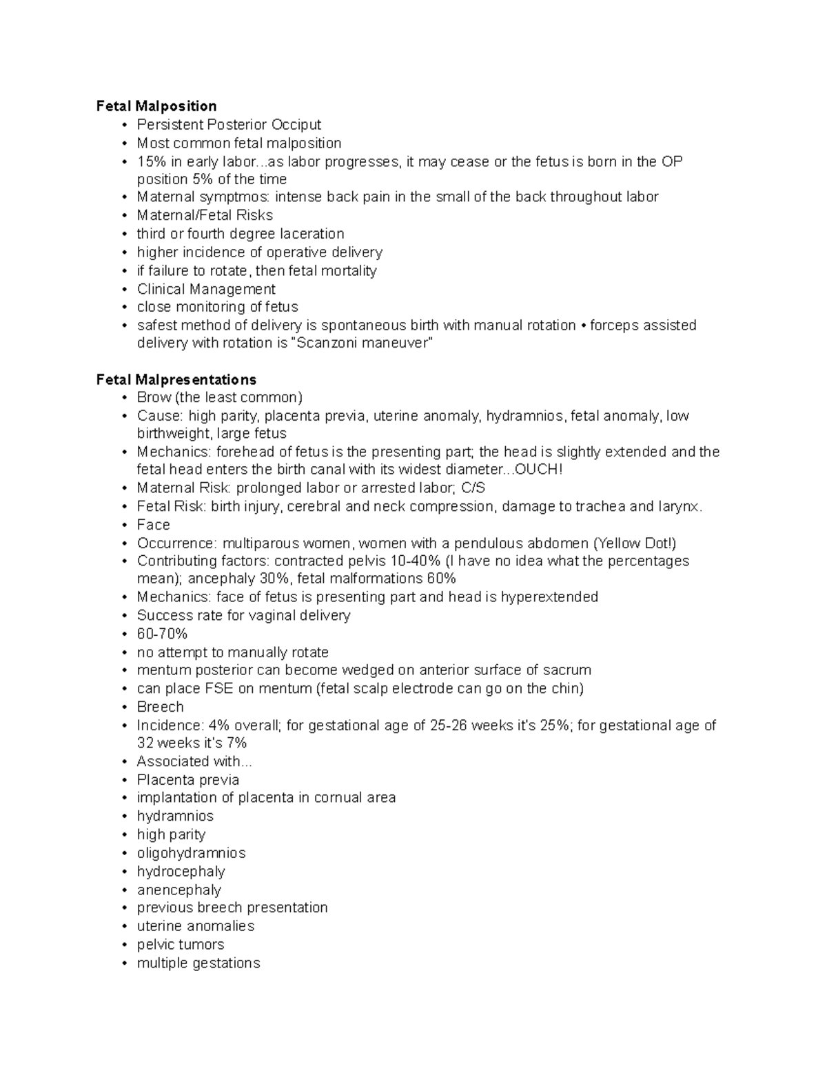 Fetal presentation types - Fetal Malposition - Persistent Posterior ...
