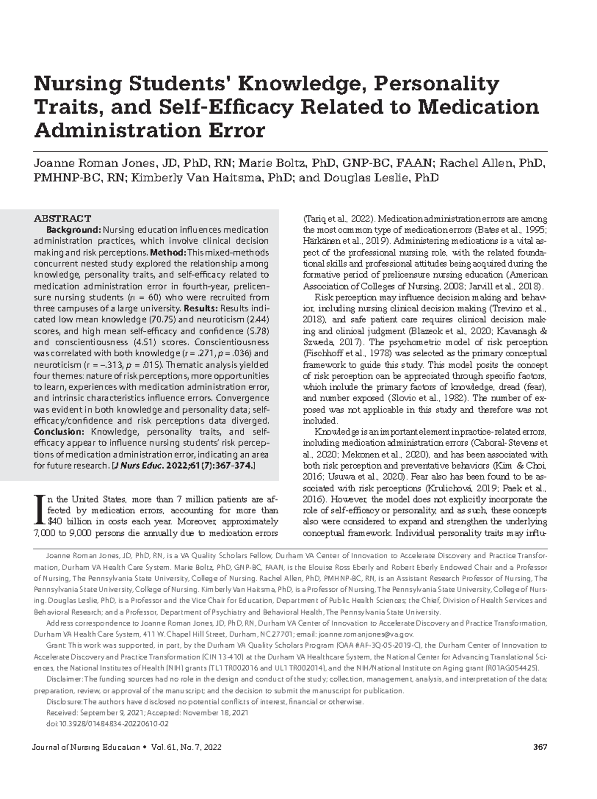 Nursing Knowledge and Personality Traits in Medication Administration ...