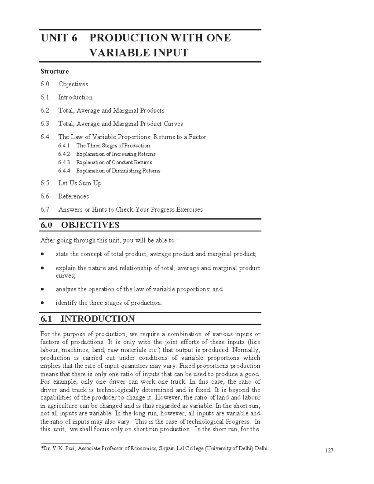 Production Function With One Variable Input Unit 6 Production With One Variable Input