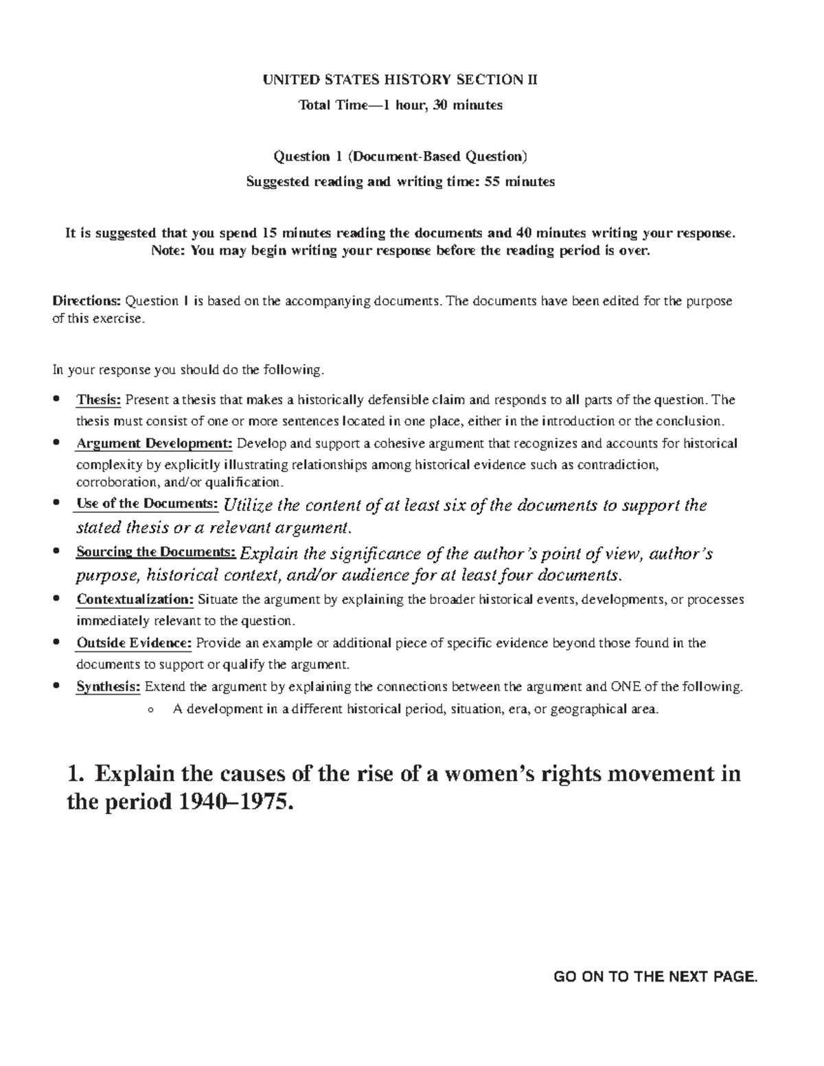 AP U.S. History DBQ: Women's Rights and Historical Context Analysis ...