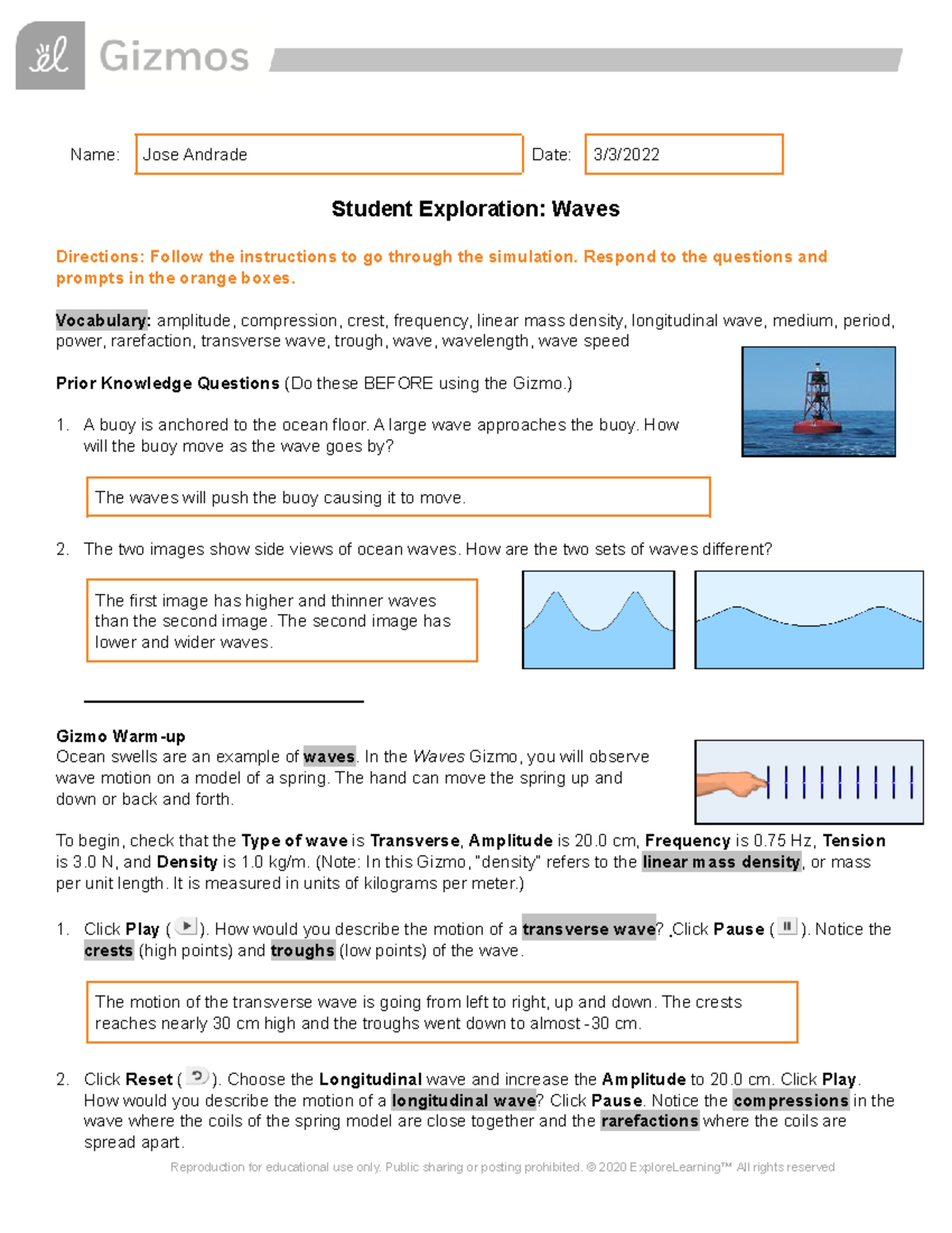 Waves Lab Exploration with Gizmos - 8636282 - Studocu