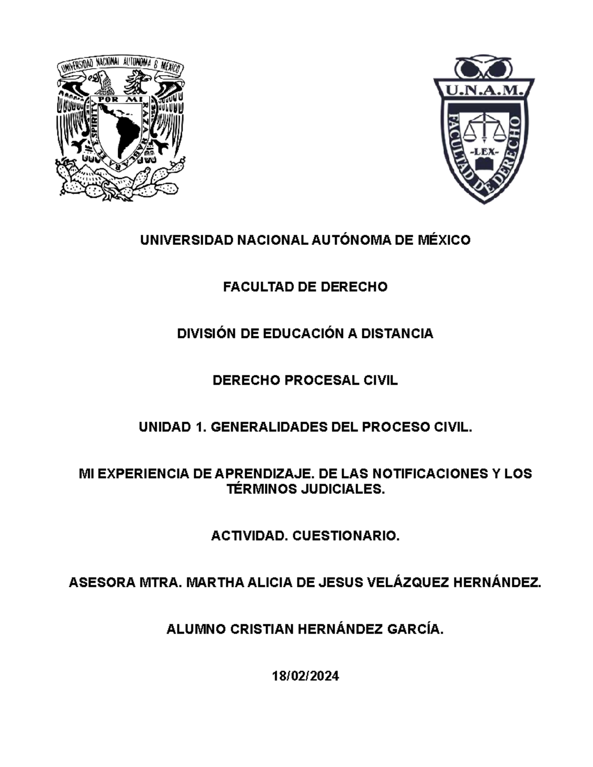 DPC A1 U1 - Repaso sobre Notificaciones y Términos Judiciales - Studocu