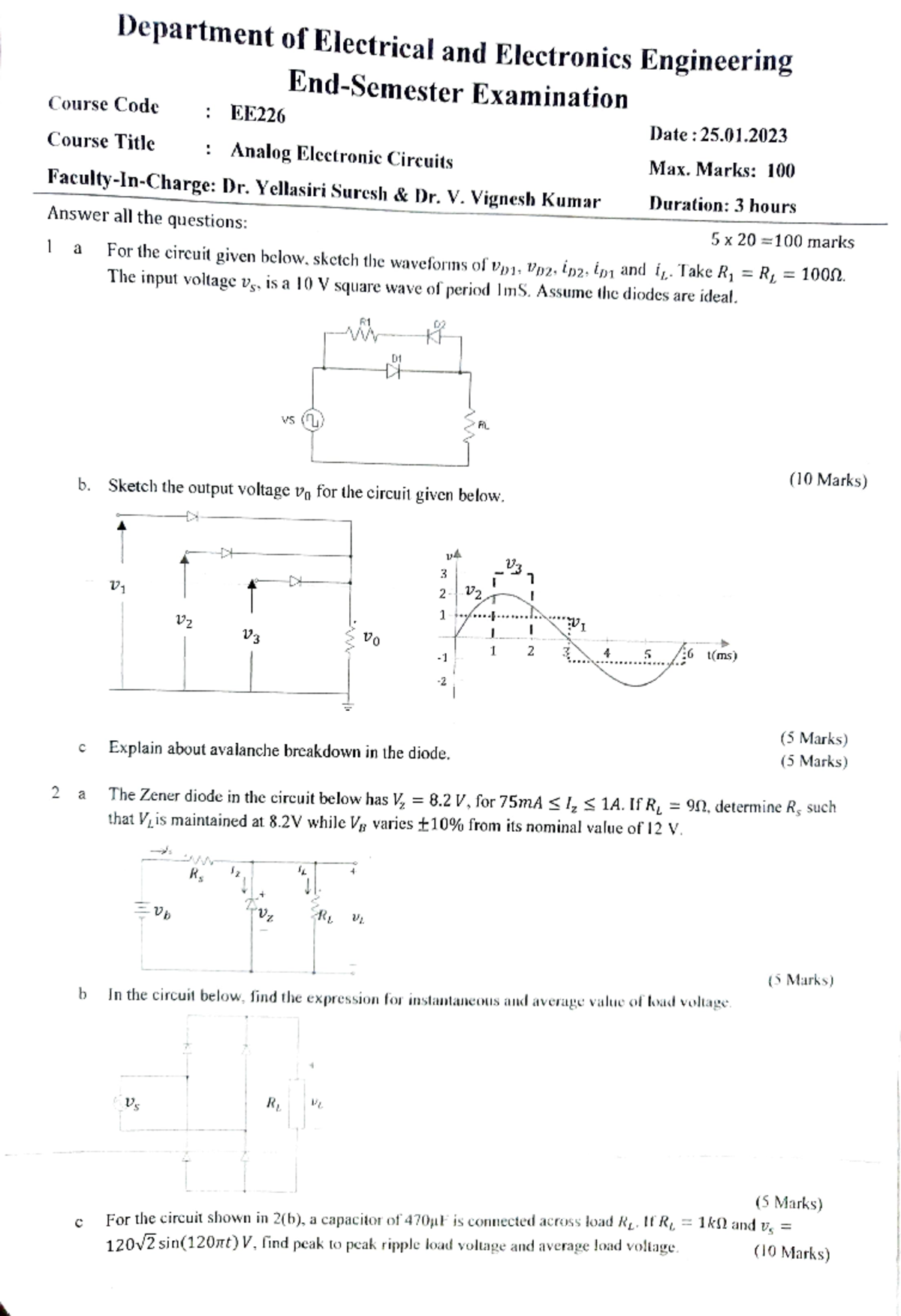 EE226 - End Semester Question Paper: Analog Electronic Circuits - Studocu