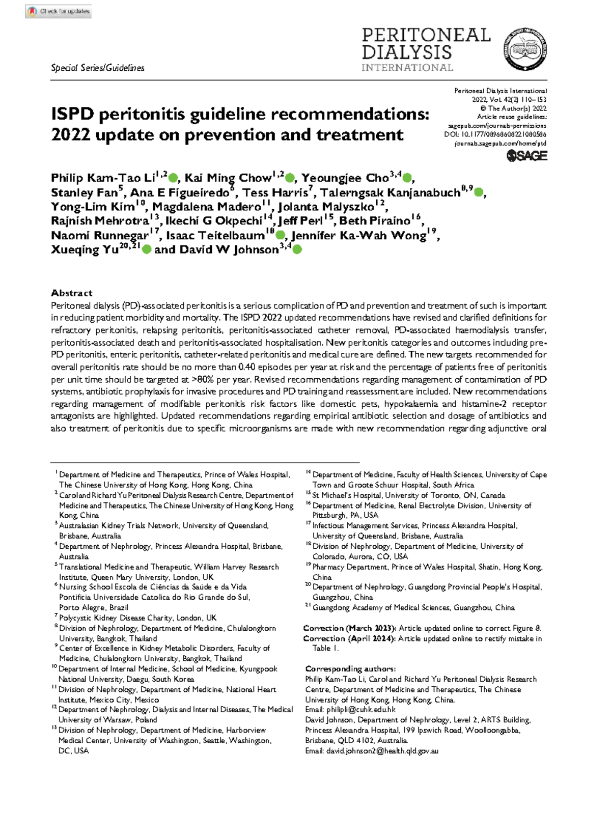 ISPD 2022 Guidelines: Updates on Peritonitis Prevention & Treatment ...