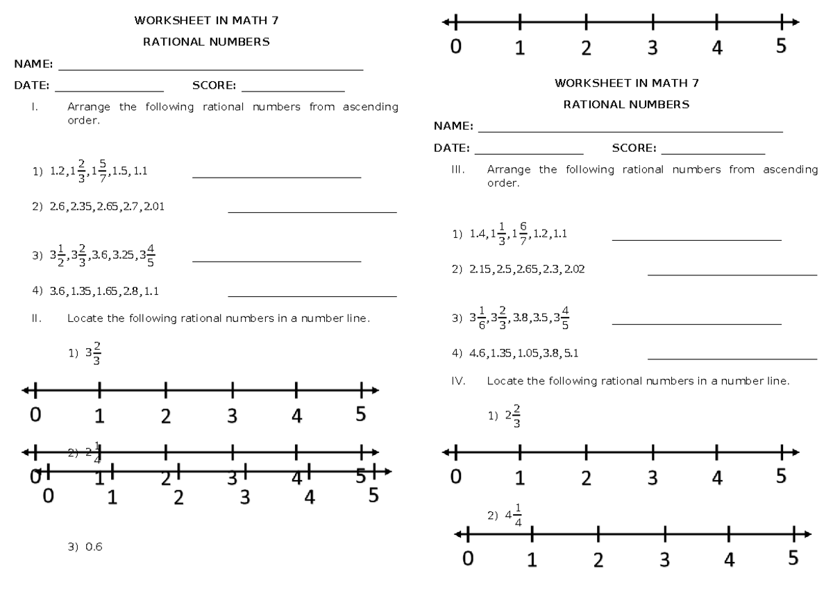 Q2 WS2 OCT 17 24: Math 7 Rational Numbers Worksheet - Studocu