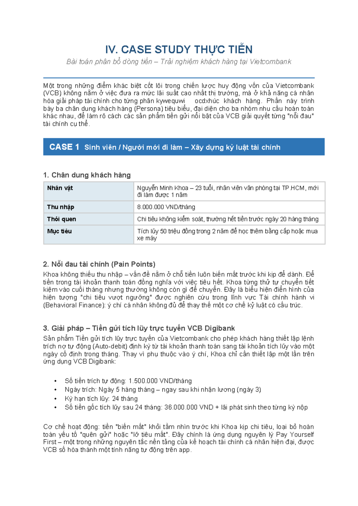 IV. CASE STUDY VCB: Phân Bổ Dòng Tiền và Trải Nghiệm Khách Hàng - Studocu