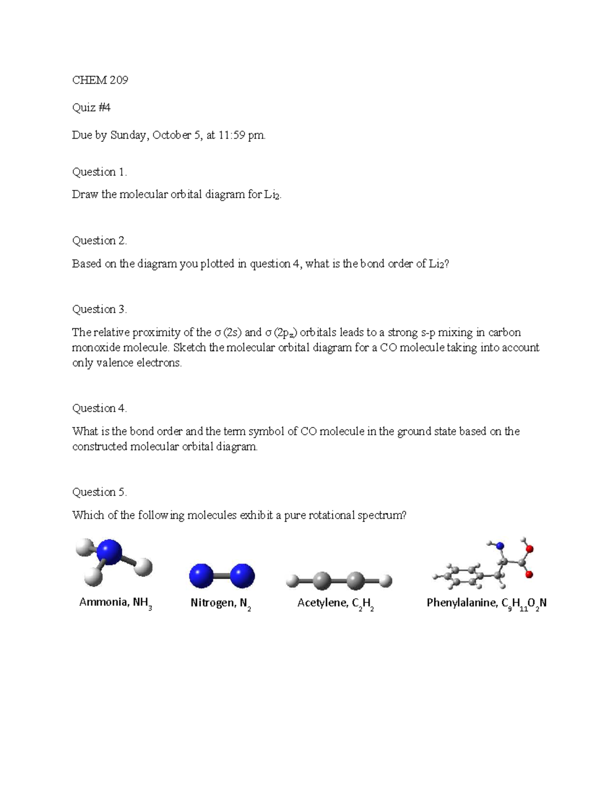 CHEM 209 Quiz 4: Molecular Orbital Diagrams & Bond Orders - Studocu