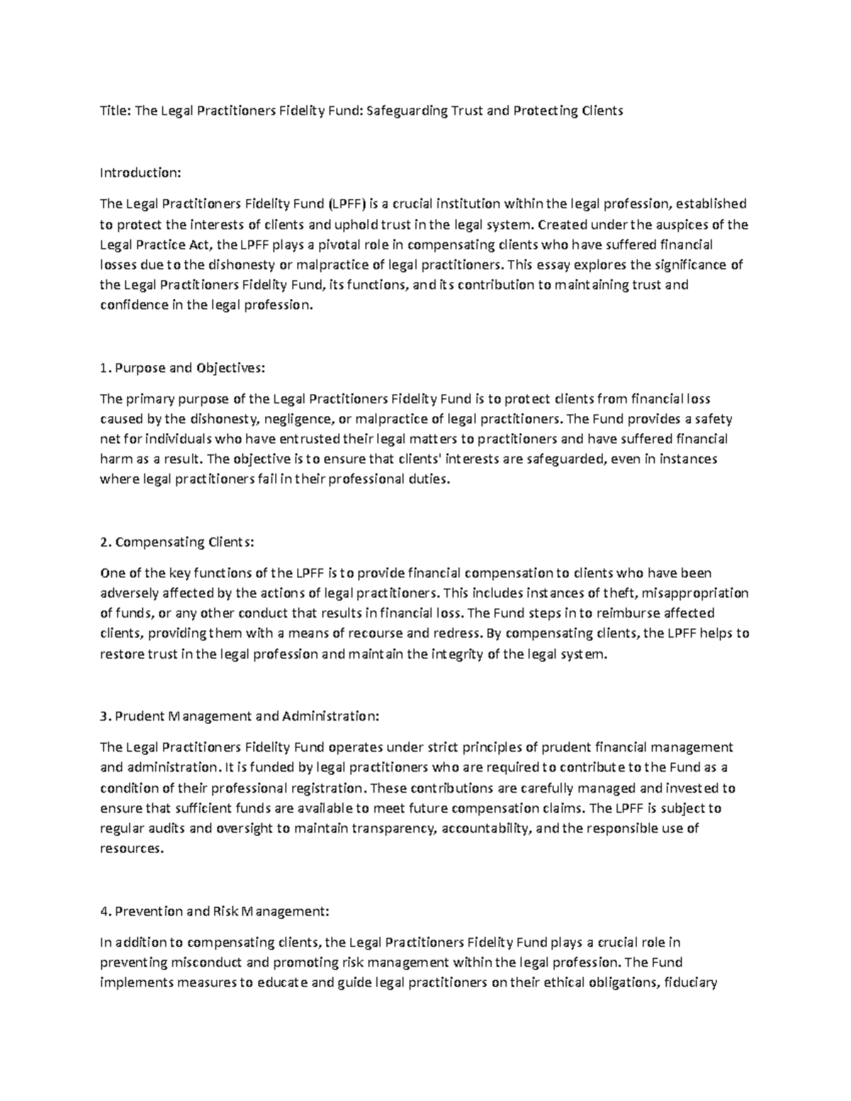 LPFF Essay: Safeguarding Client Trust in Legal Profession - Studocu