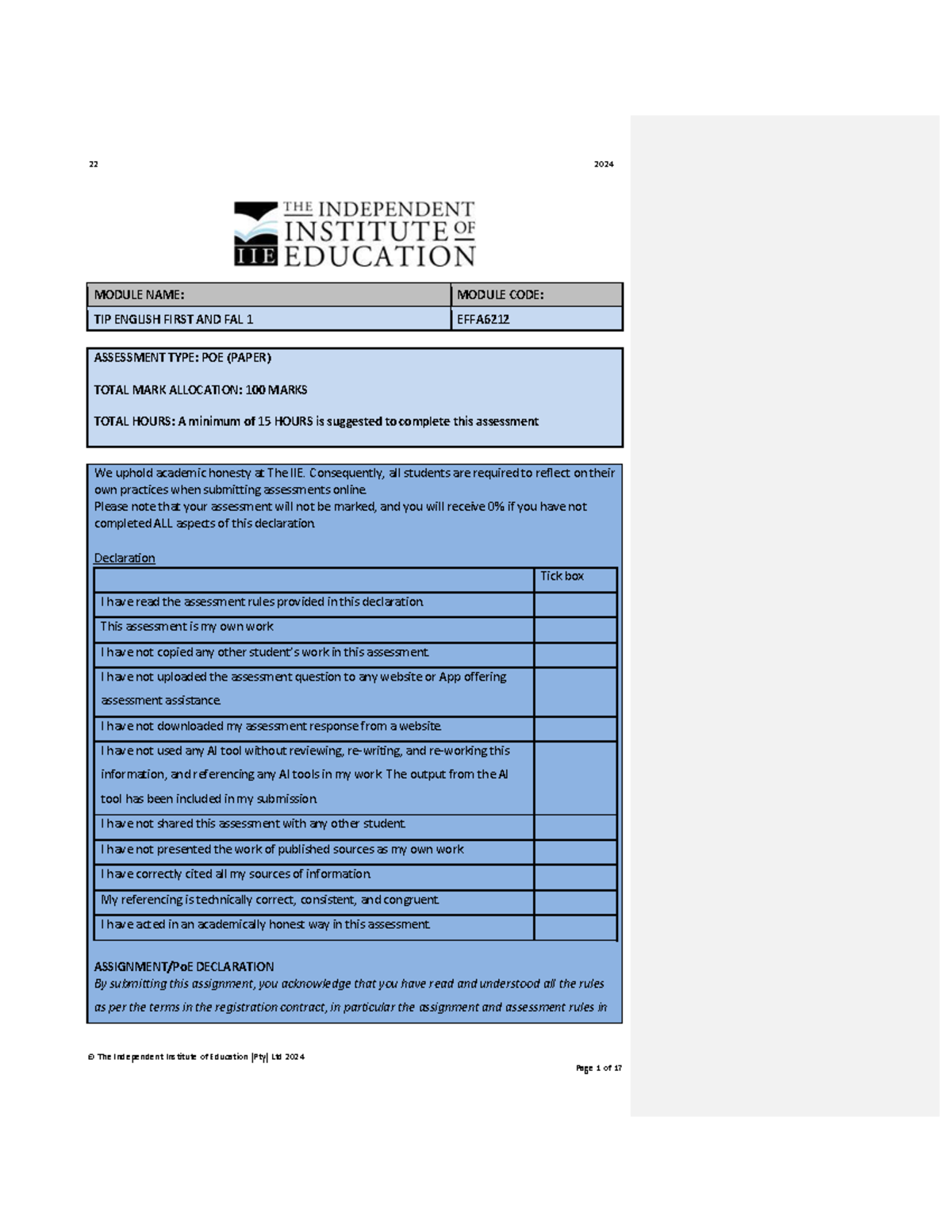 Portfolio of Evidence (PoE) for EFFA6212: English Teaching Strategies ...