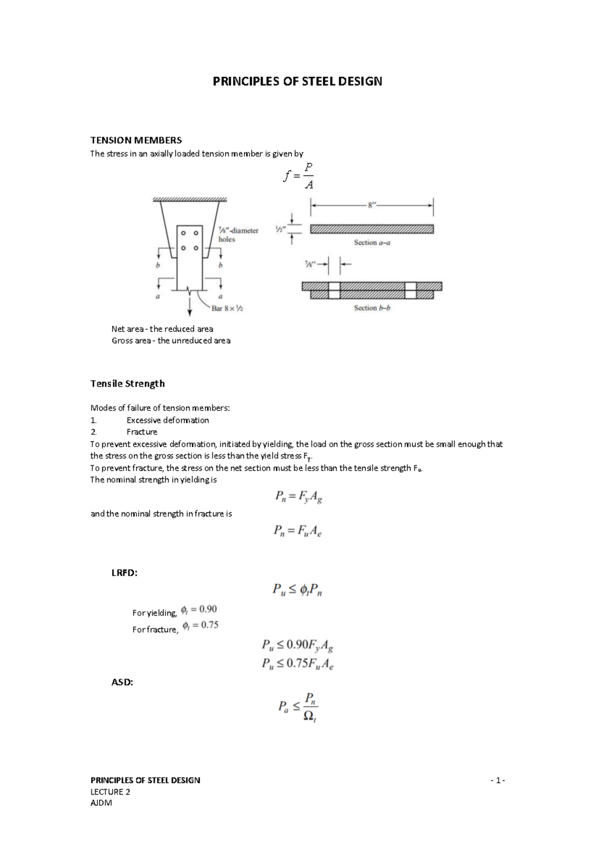 BSCE CE13 Principles of Steel Design: Tension Members Lecture 2 - Studocu