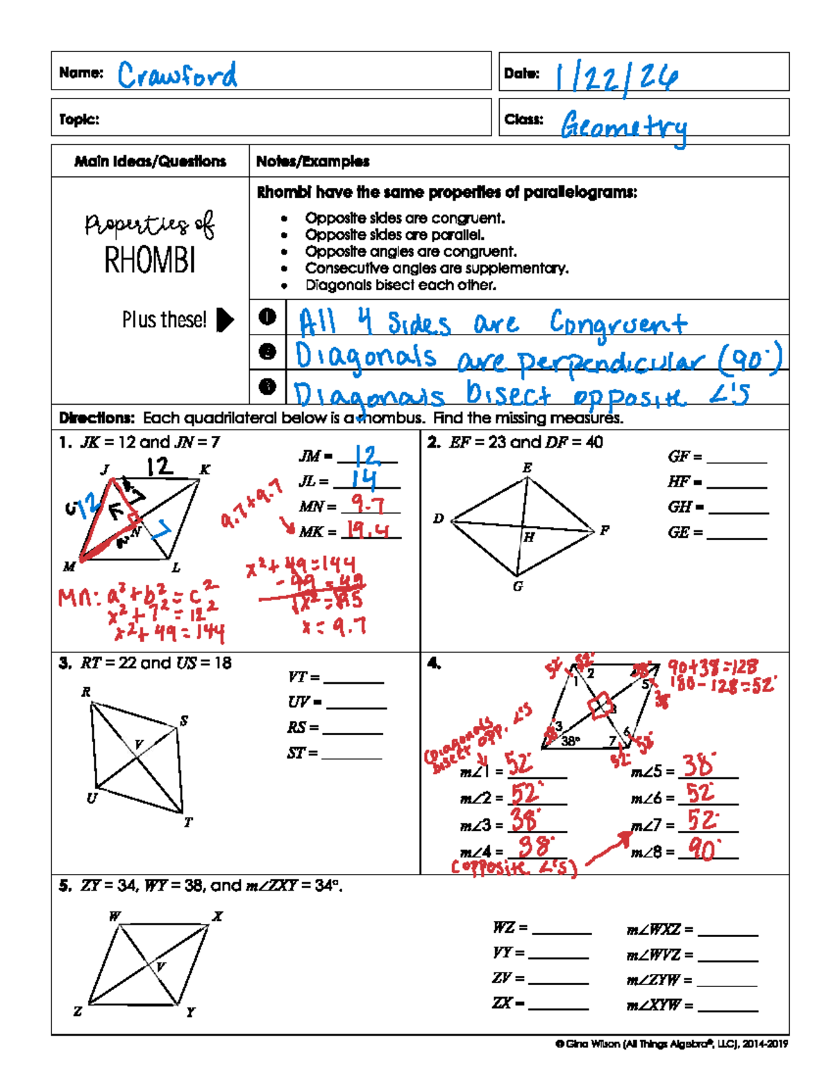Rhombi and Square Notes-3: Properties and Measures in Geometry - Studocu