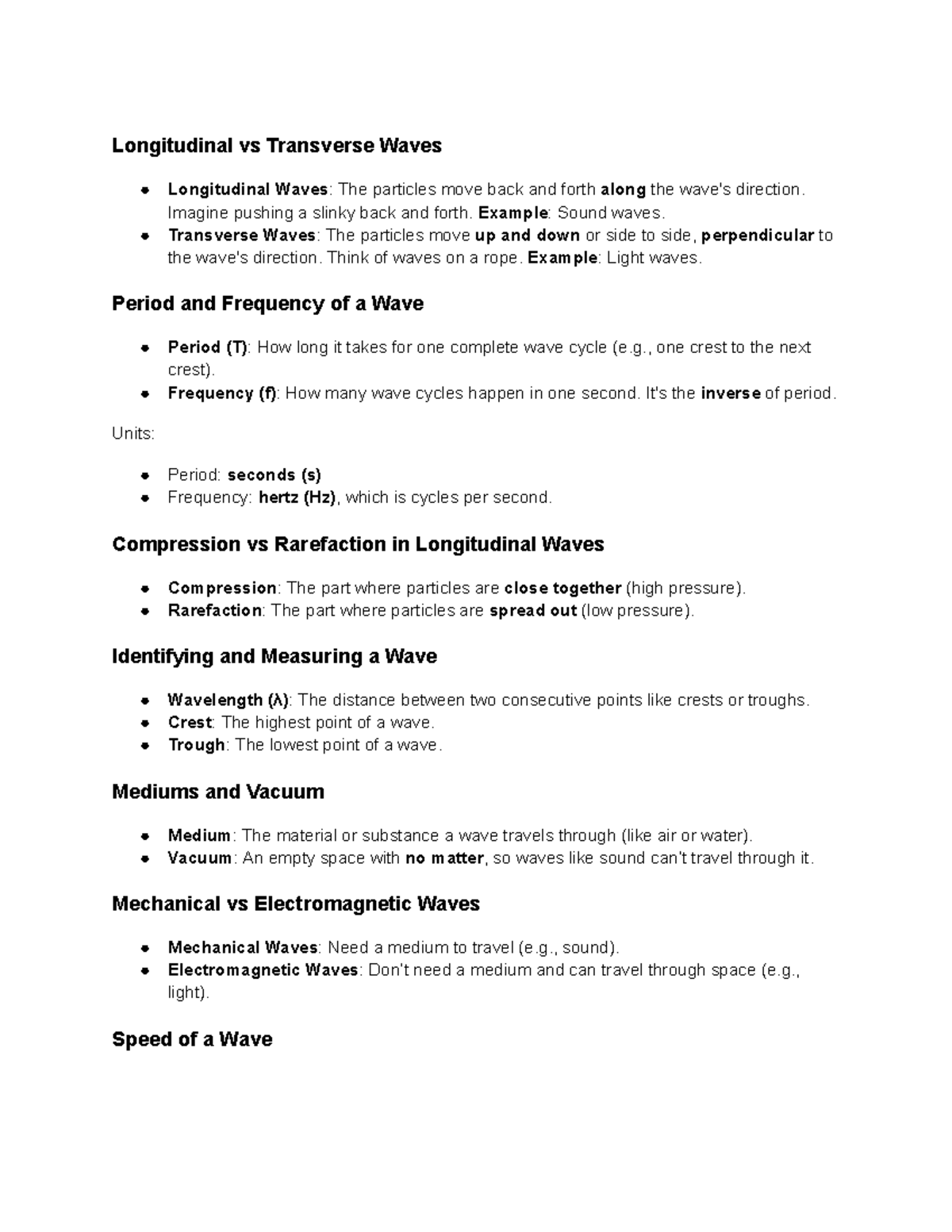 Wave Fundamentals: Longitudinal & Transverse Waves (PHY101) - Studocu