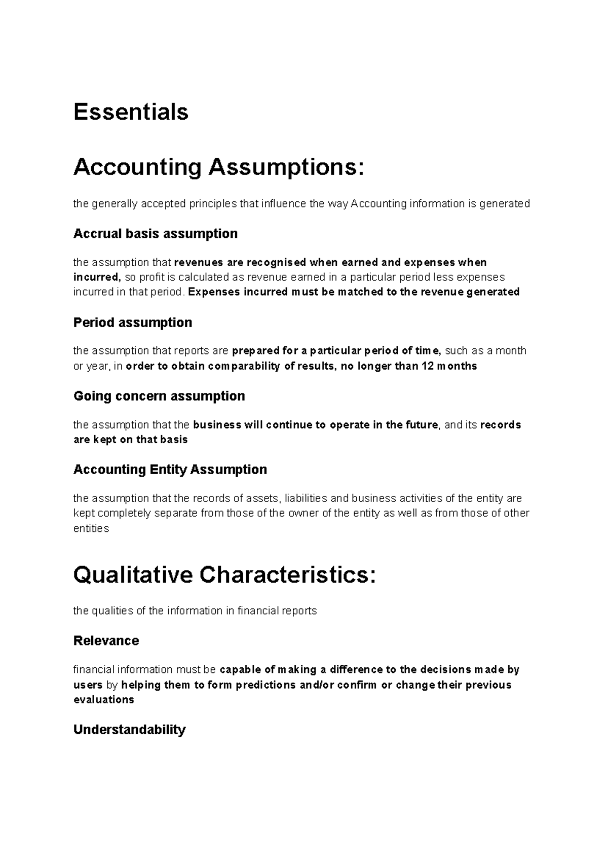 Foundational Accounting Definitions: Key Assumptions & Qualities - Studocu