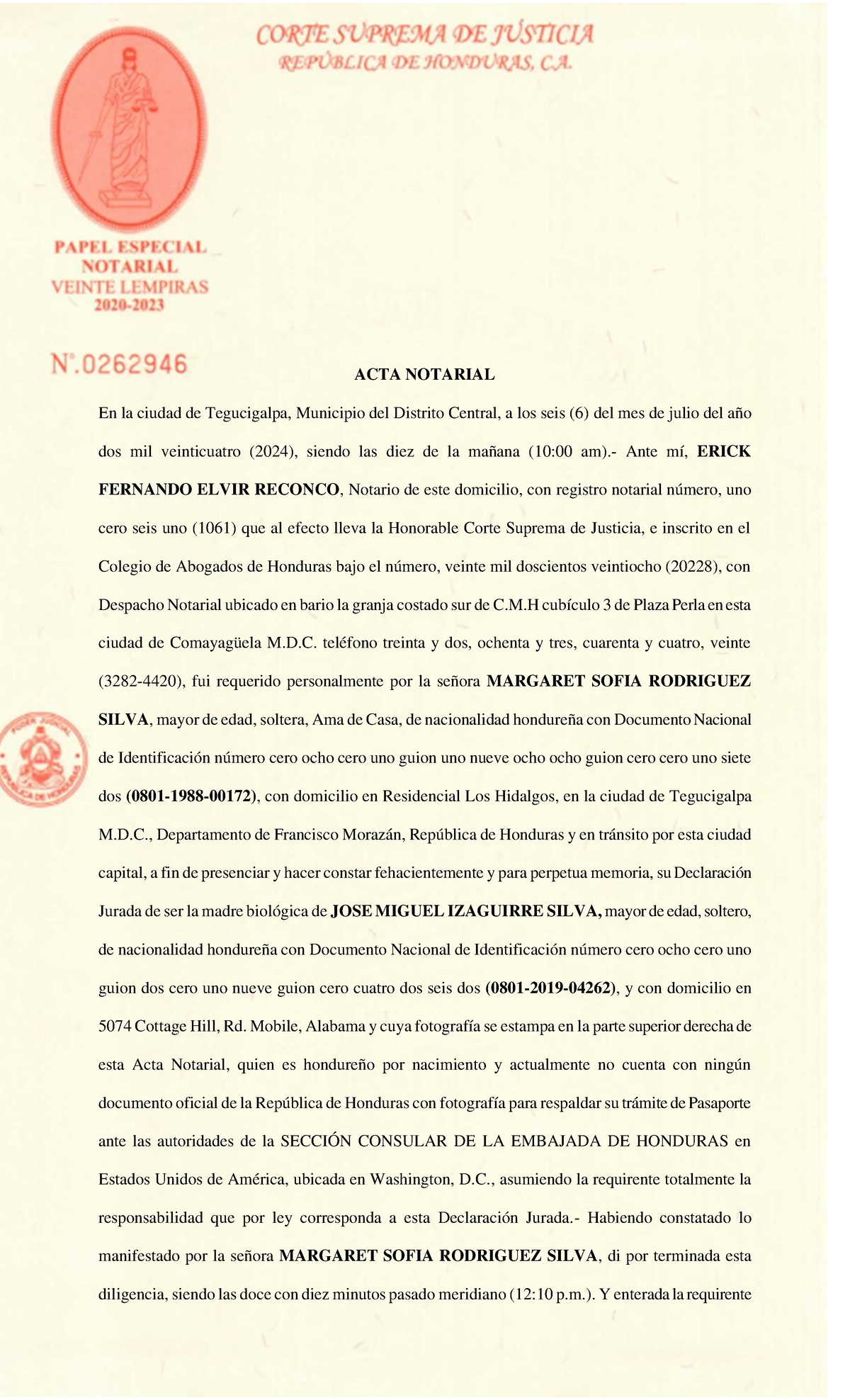 ACTA Notarial Extraprotocolar de Declaración Jurada - 2024 - Studocu