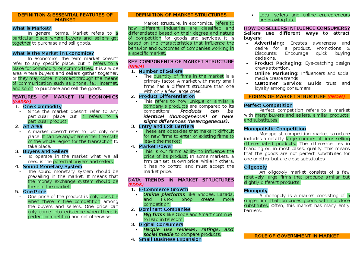 Intro to Econ: Market Features, Structures, and Trends (ECO101) - Studocu