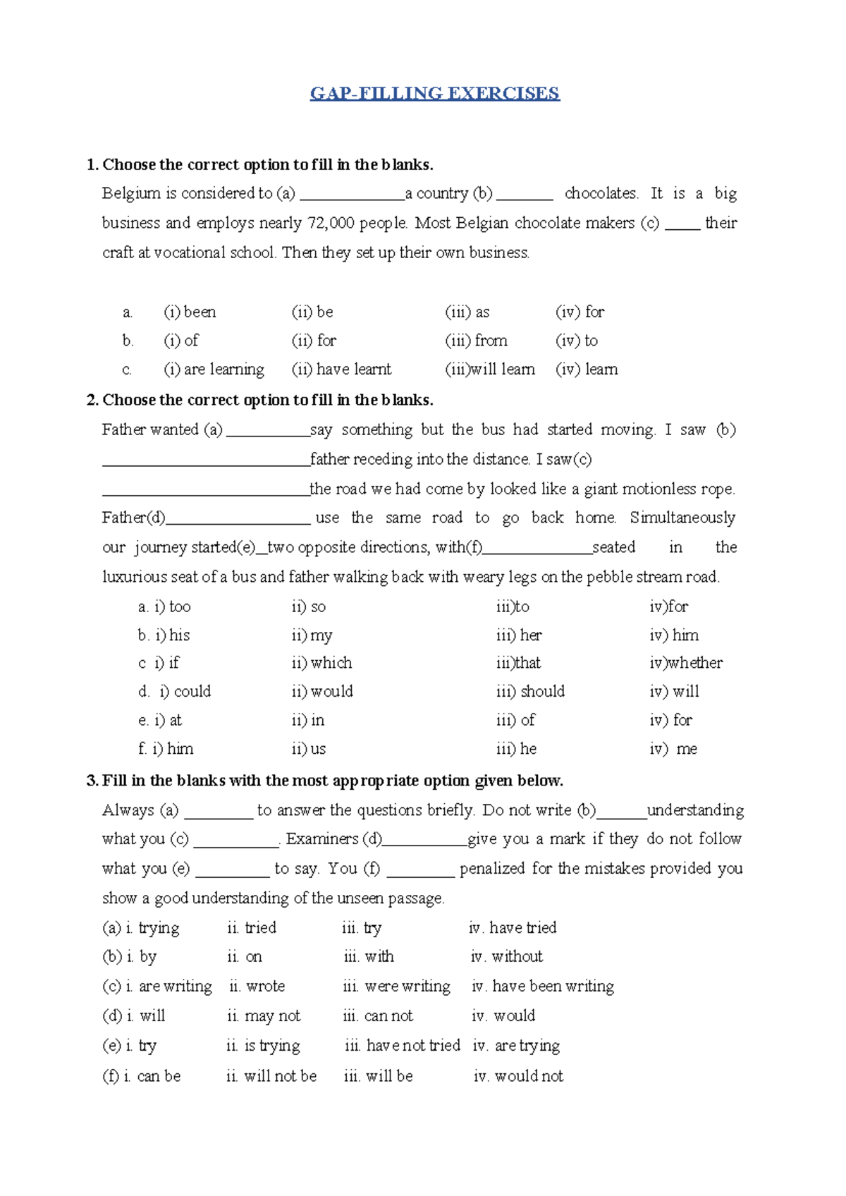 Grammar Revision Worksheet - 03.02.25 - GAP-FILLING EXERCISES 1. Choose ...
