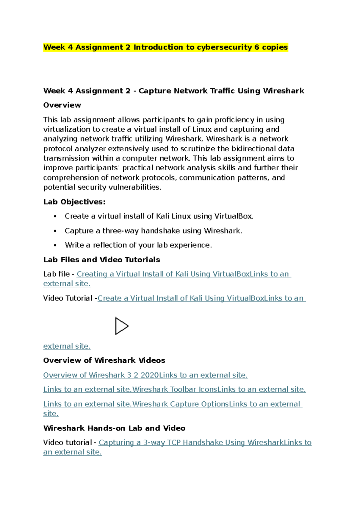 Week 4 Assignment 2 Introduction to cybersecurity 6 copies - Week 4 ...