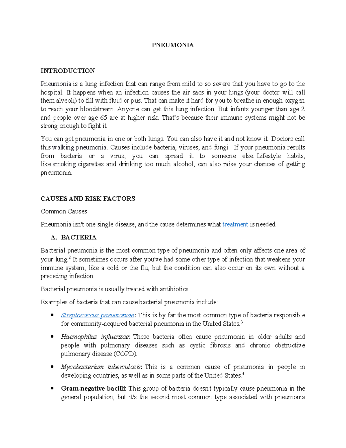 CASE Study FOR Pneumonia - PNEUMONIA INTRODUCTION Pneumonia is a lung ...