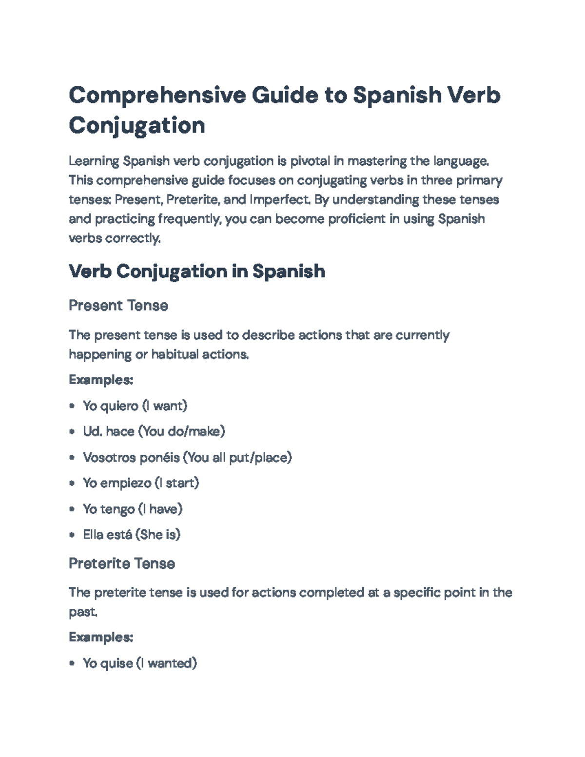 Spanish Verb Conjugation Guide: Present, Preterite & Imperfect Tenses ...