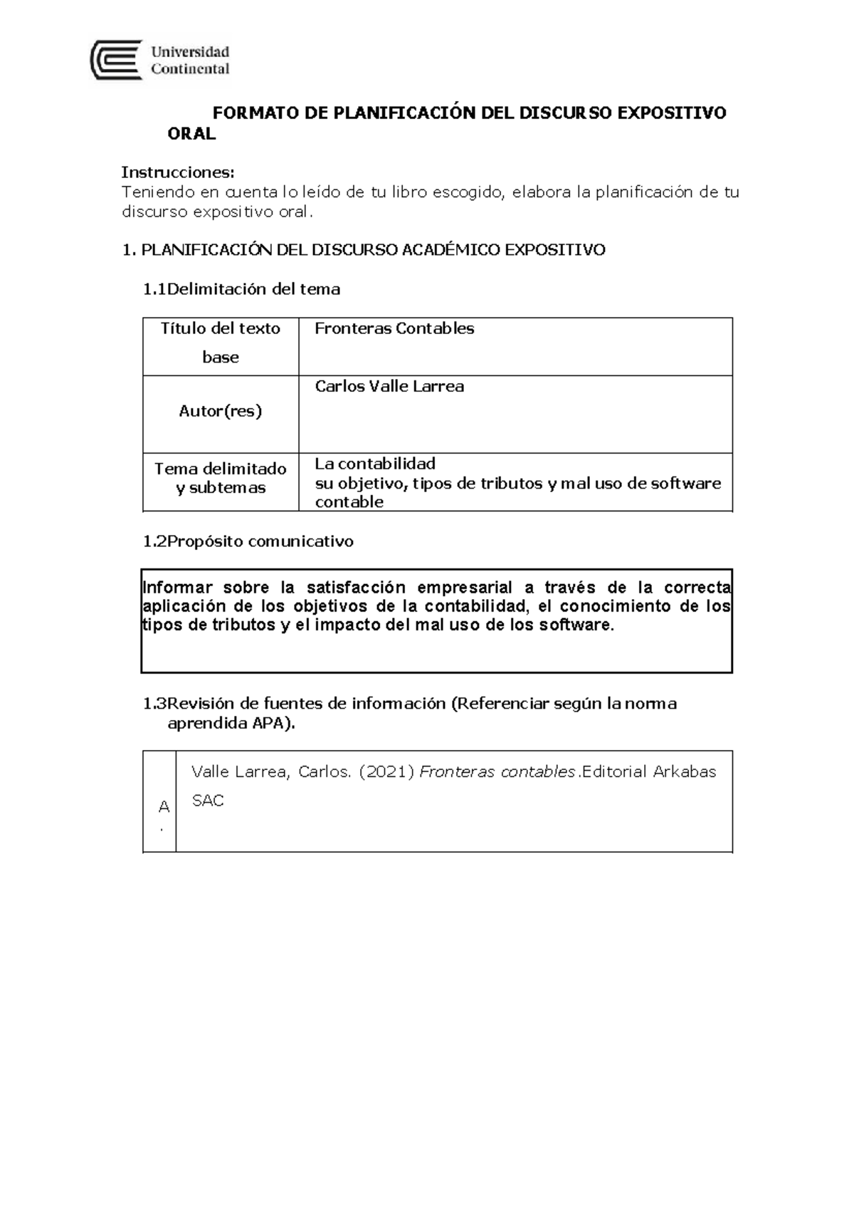 Formato de Planificación del Discurso Expositivo Oral - Studocu