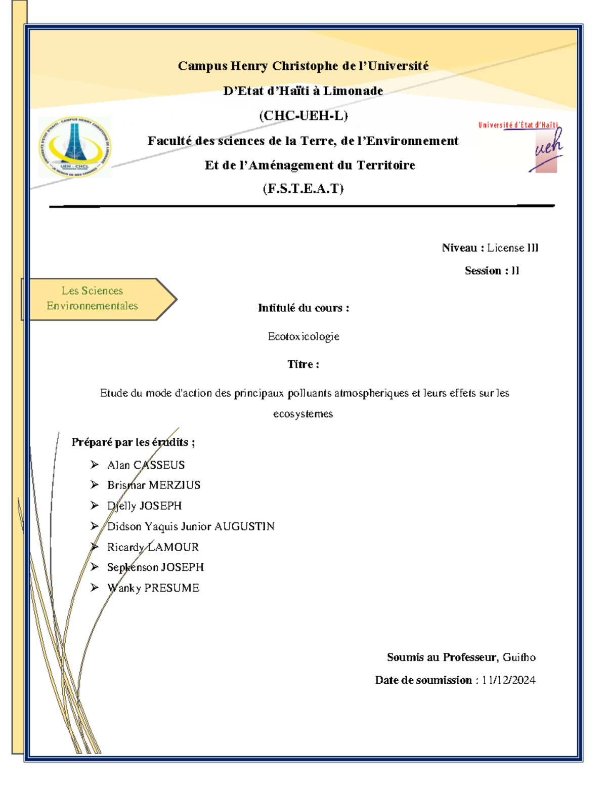 Ecoto- Erudits - polluton environnement - Intitulé du cours ...