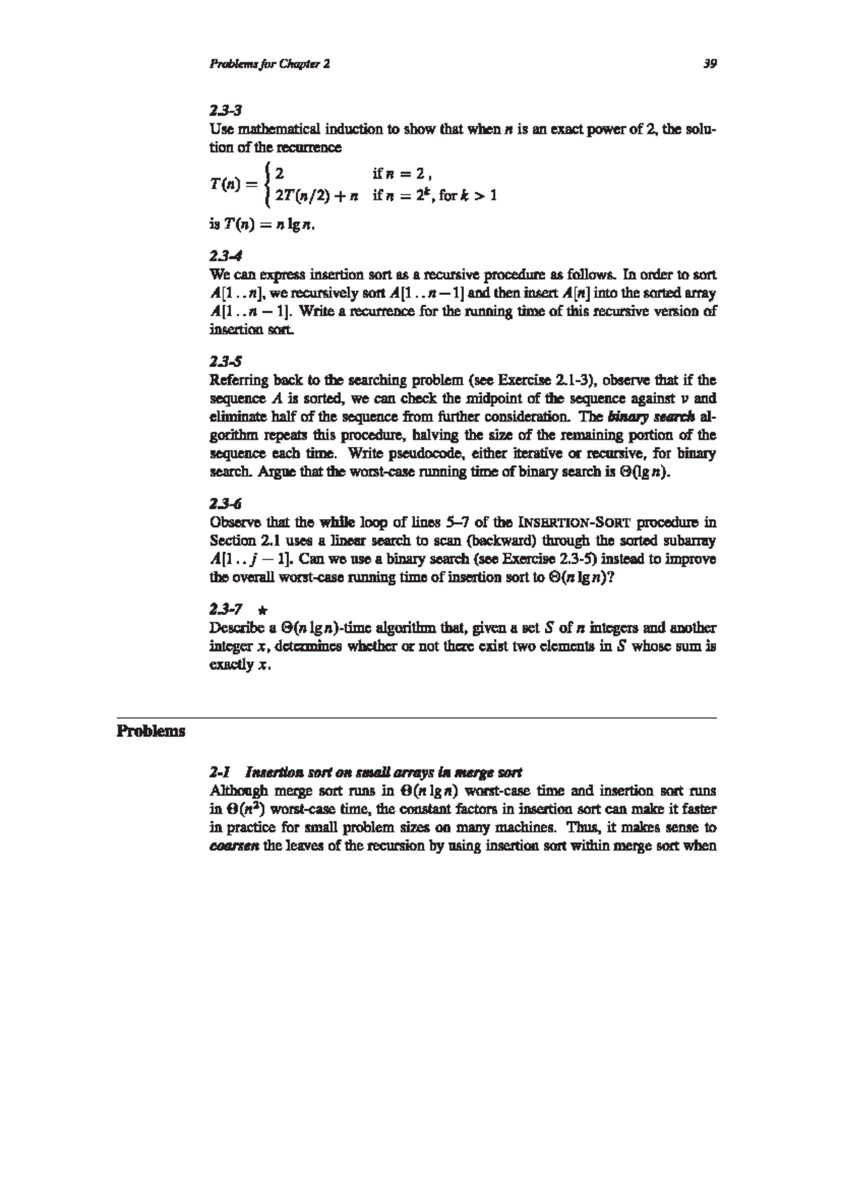 Problems for Chapter 2: Mathematical Induction and Sorting Algorithms ...