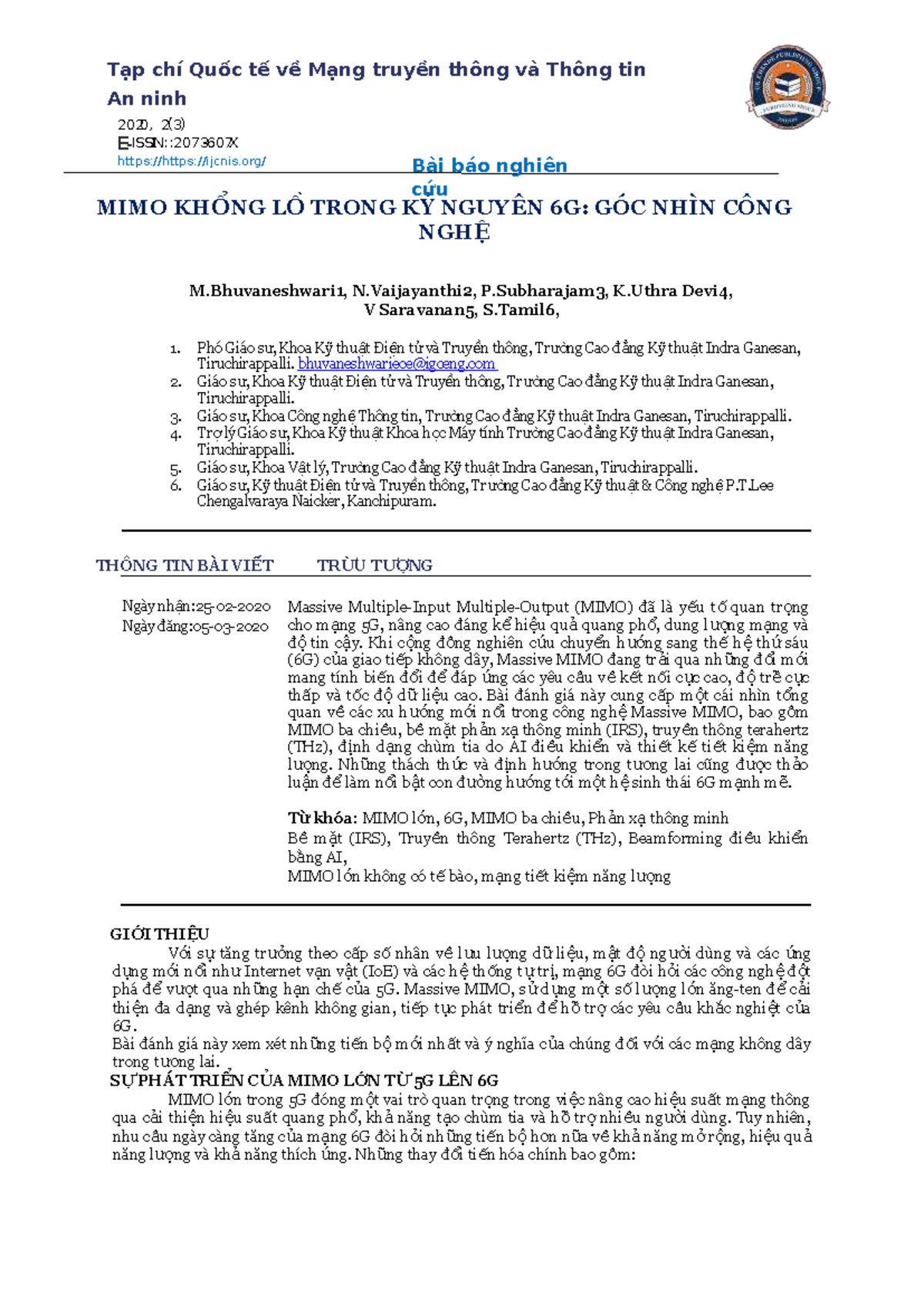 Nghiên cứu về MIMO Khổng Lồ trong Kỷ Nguyên 6G - M.MIMO 8148 - Studocu