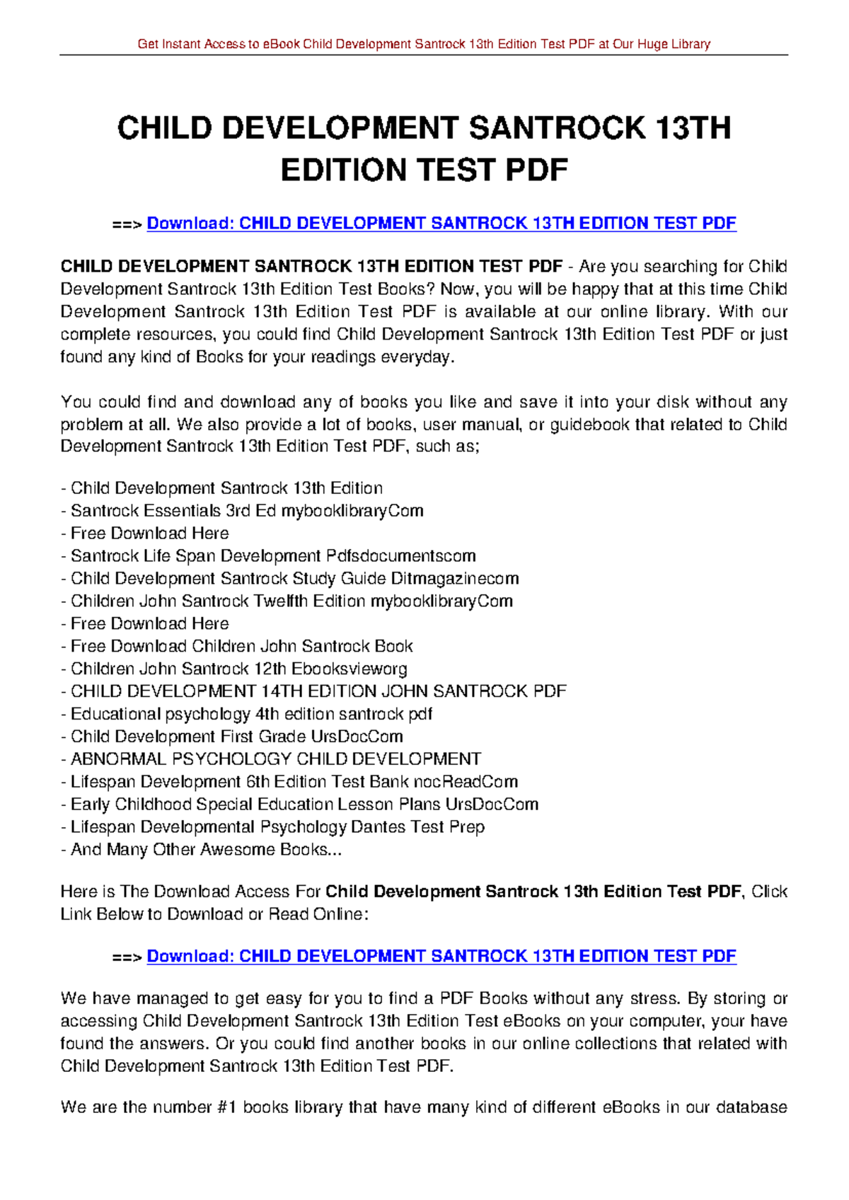 Child Development Test PDF - Santrock 13th Edition Resources - Studocu