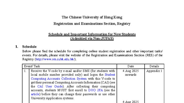 CUHK Registration & Exam Schedule for New Students - Studocu